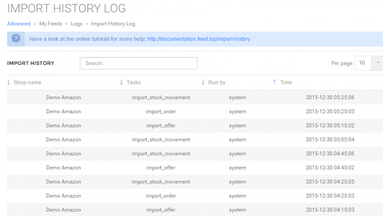 Import History Log - Documentation | Feed.Biz